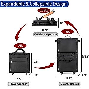 Large Collapsible Foldable Suitcase with Spinner Wheels Expandable Rolling Luggage Bag Carry On Wheeled Suit Case Maletas De Viaje Para Grandes Con Ruedas 50 Libras Ultra Lightweight Airline Approved
