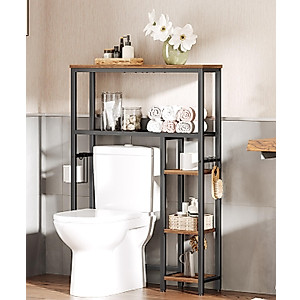 HOOBRO Over The Toilet Storage, 5-Tier Industrial Bathroom Organizer, Bathroom Space Saver with Toilet Paper Holder, Toilet Storage Rack, Small Spaces, Rustic Brown and Black BF84TS01