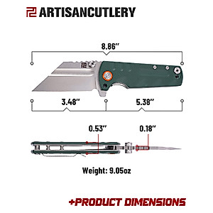 ARTISANCUTLERY Tactical Knife Proponent Folding Knife D2 Steel Blade with G10 Handle Fixed Blade EDC Knife for Hunting,Camping and Outdoor 1820P Green