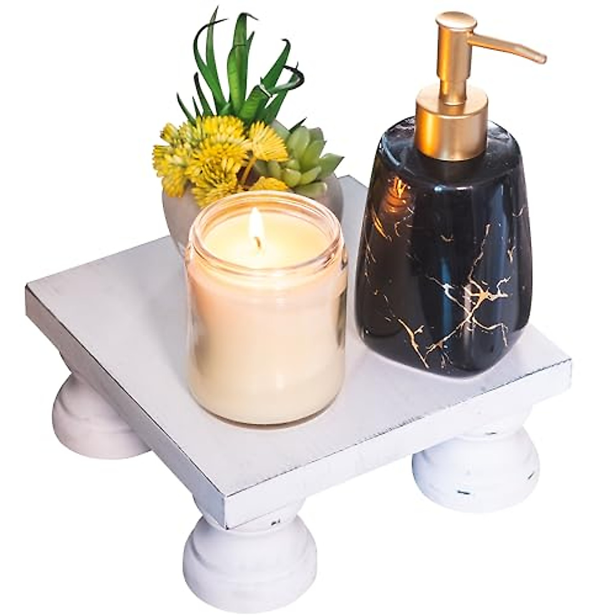 Decorative Riser Pedestal display stand, Display bathroom and home décor, risers for display of farmhouse kitchen decor, wood riser tray (White Feet)