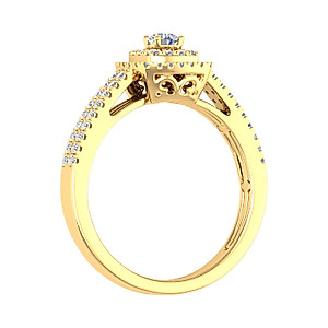 1/2 Carat Double Halo Diamond Ring in 10K Yellow Gold (Ring Size 4.5)