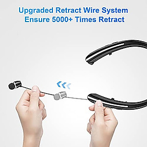 Fabenix Bluetooth Headphones, Bluetooth 5.0 Neckband Bluetooth Headphones, Sweat Resistant Noise Cancelling Stereo Headphones and Retractable Ear Tips for Music, Conference, Videos, Calls (Black)