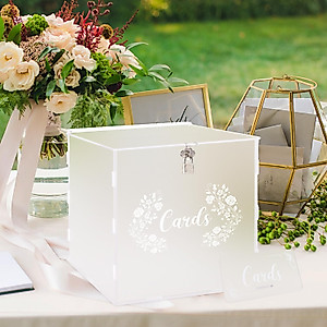 Hooqict Frosted Acrylic Wedding Card Box with Lock Large Rustic Gift Card Boxes for Reception, Party, Wishing Well, Money Box Holder, Graduation Decorations, Baby Shower