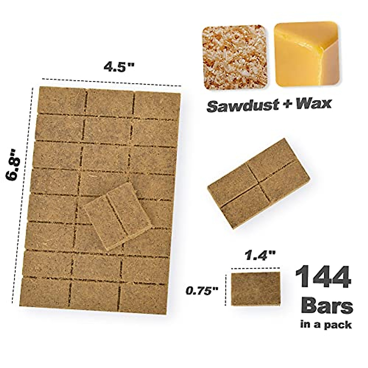 Stanbroil 144 pcs Squares Natural Charcoal Fire Starters Super Fast Lighting Perfect for Barbecue Grills, Smokers, Wood Stove,Campfires and Outdoor Fireplaces