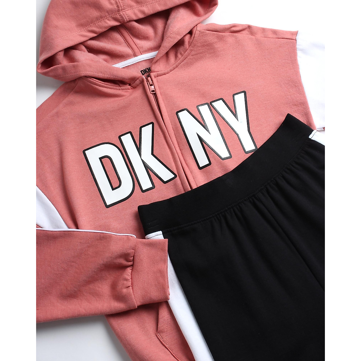 DKNY Girls’ Jogger Set – 2 Piece Hoodie and Sweatpants Kids Clothing Set (Size: 4-12), Size 14-16, Black/Rosette