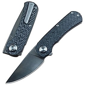 TwoSun 14C28N Satin Blade Carbon Fiber Handle Outdoor Camping Hunting Pocket Knife TS243