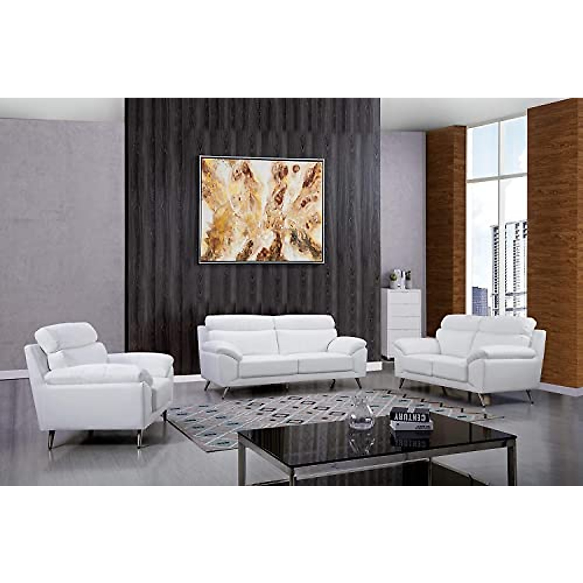 American Eagle Furniture EK528 Modern Top Grain Italian Leather Living Room Sofa, White