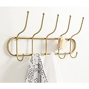 Kate and Laurel Vaida Boho Wall Mounted Coat Rack, 25 x 4 x 12, Gold, Five Decorative Glam Double Sided Coat Hooks and Hat Rack with Trendy Capsule Shape