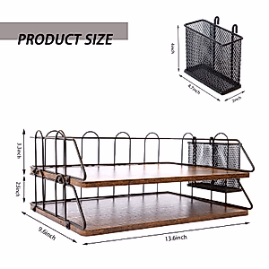 Desk Organizers, File Organizer for Desk, Wood Paper Letter Tray Organizer Stackable for School, Home, Office Supplies with Pen Holder (2 Layer)
