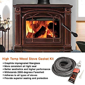 Stanbroil Wood Stove Gasket, 3/4" x 84" Graphite Impregnated Fiberglass Rope Seal and High-Temperature Cement Gasket Kit Replacement for Wood Stoves Door