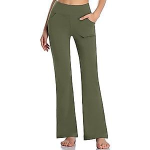 MOVE BEYOND Buttery Soft Women's Bootcut Yoga Pants with 4 Pockets Tummy Control Workout Bootleg Work Pants, Green, M