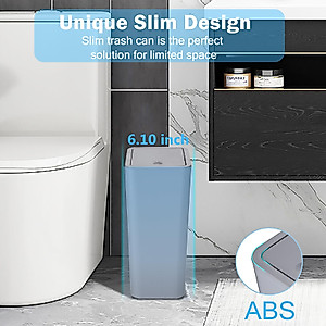 RTWDKFQ 3 Pack Bathroom Small Trash Can with Lid,10L / 2.6 Gallon Slim Garbage Bin Wastebasket with Pop-Up Lid for Bedroom, Office, Kitchen,Dorm, Fits Under Desk