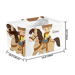 Western Cowboy Horse Custom Storage Basket ,Personalized Storage Bins Cubes Organizer with Handle for Bedroom Wardrobe,Nursery,Basket 1 Pack