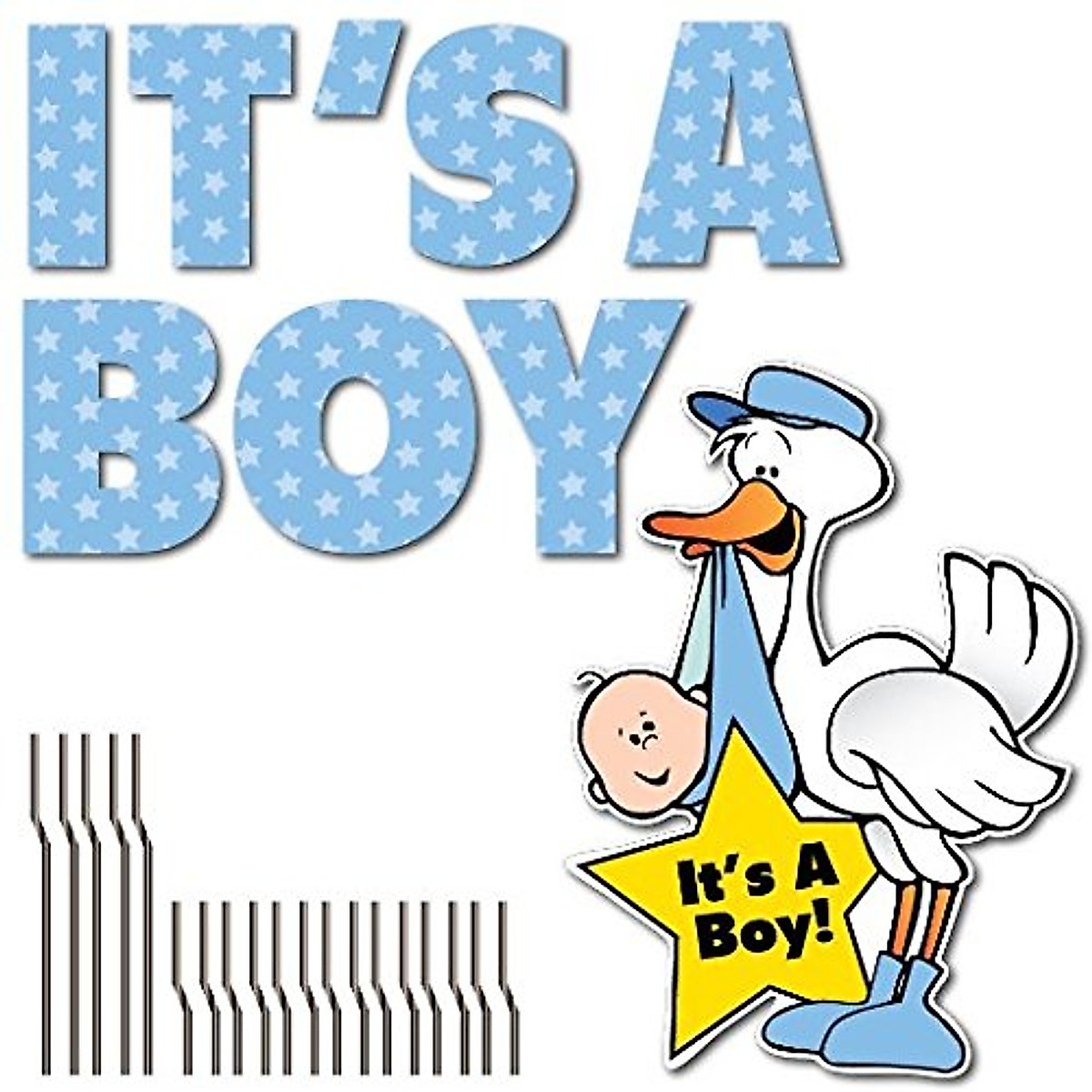 VictoryStore Yard Decorations: It's A Boy Yard Card Letters & Stork Baby Announcement, Set of 9 with Stakes 12349
