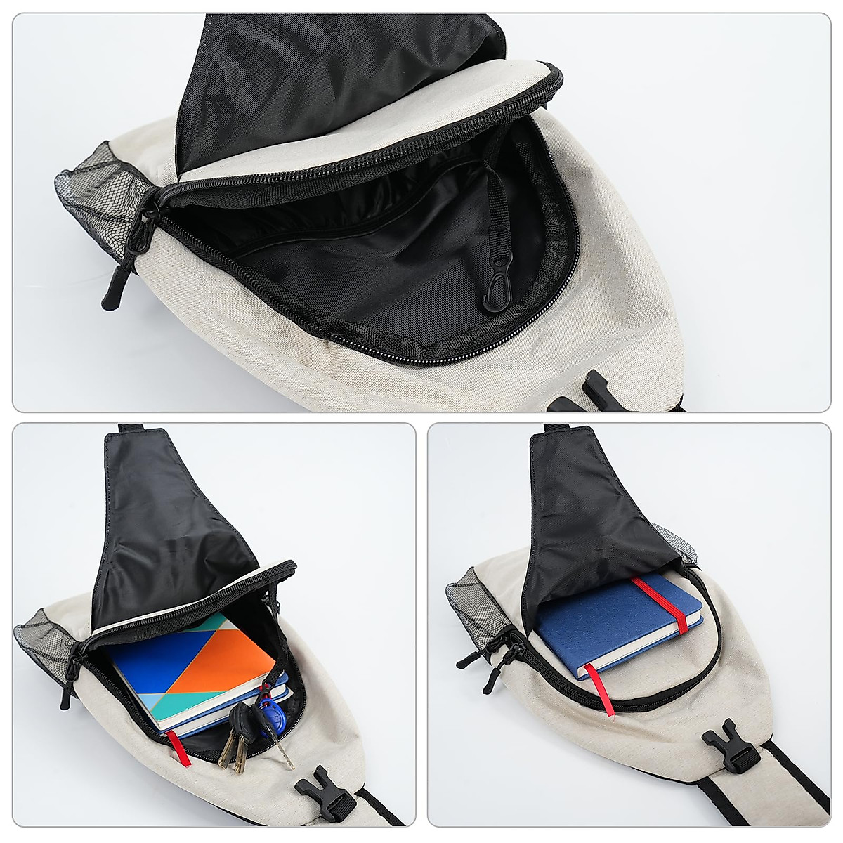 angel wish Sling-Bag Crossbody-Bag Women-Men Backpack-Daypack - Hiking Chest Travel with Water Bottle Pocket Portable Hiking Daypacks For Women Ivory White