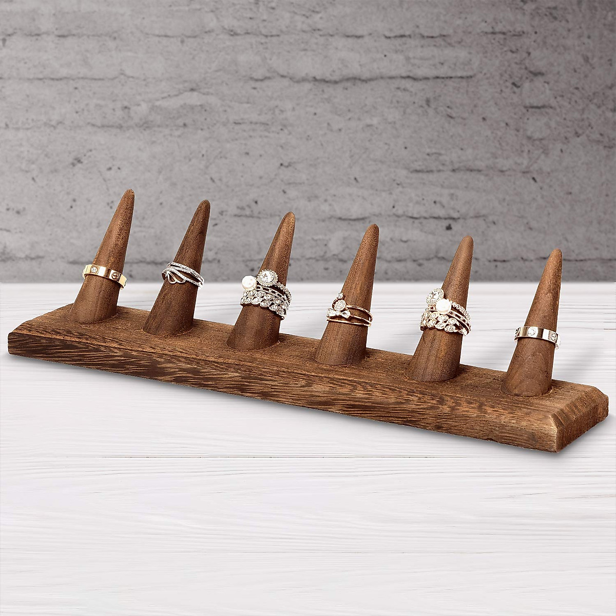 MOOCA 2 Pcs Set Finger Ring Stand Jewelry Display Holder Showcase Display Stands 11 x 2 1/4 x 2 3/4 in, Brown Color