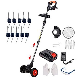 Weed Wacker Cordless Weed Eater,3-in-1 Lightweight Push Grass String Trimmer Edger,21V Li-Ion Battery Powered,3 Lawn Tools with Lightweight Wheeled for Home Garden Yard Mowing（Black）