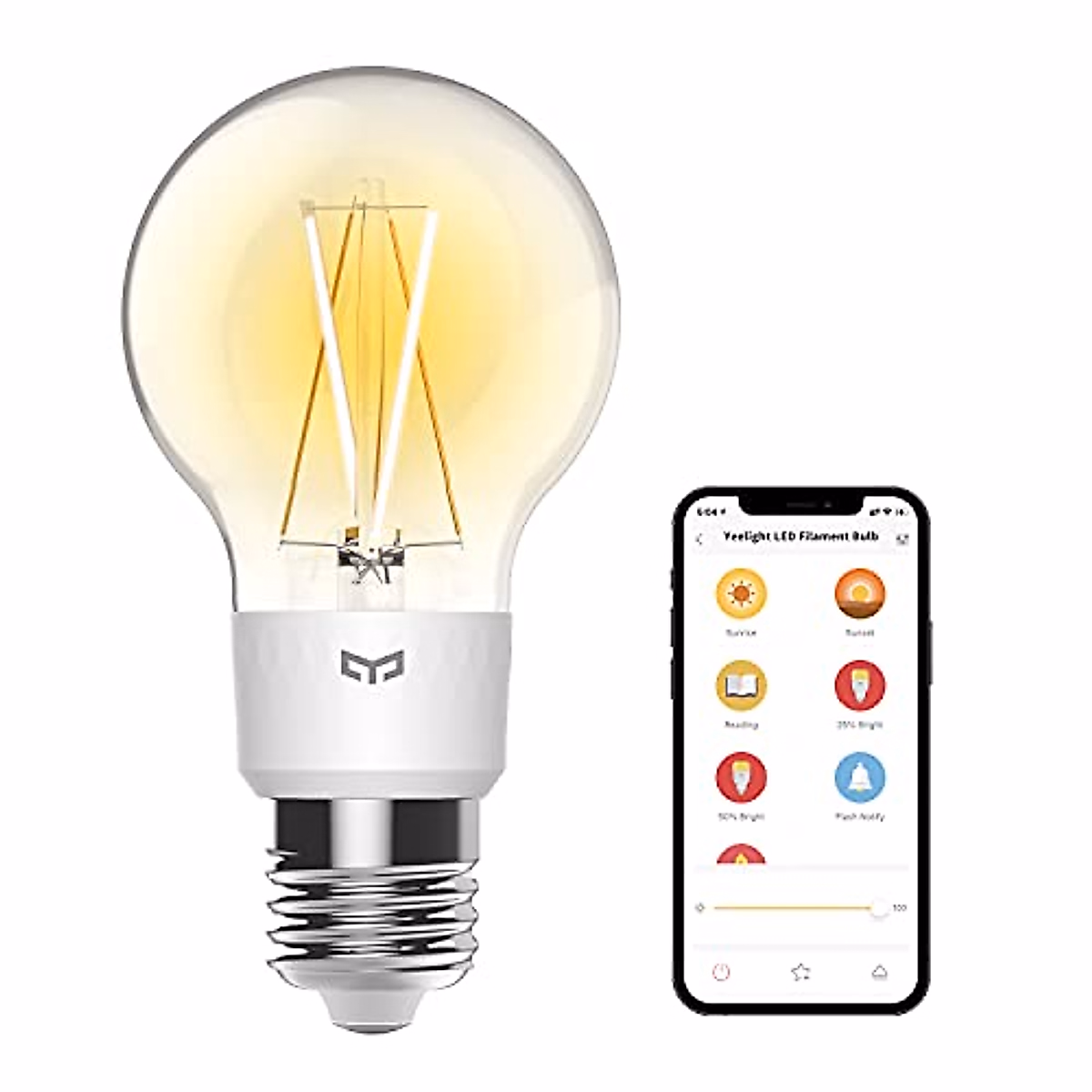 YEELIGHT Smart LED Edison Bulb, Edison Light Bulb, E26 Dimmable Filament Light Bulbs, LED Smart Vintage Edison Bulb, Compatible with HomeKit, Alexa & Google Home, Smartthing, Amber Warm 2700K, 700lm
