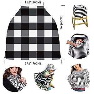 Baby Nursing Cover for Breastfeeding, Buffalo Plaid Black and White Checker Breathable Stretchy Nursing Scarf Carseat Canopy for Boys or Girls Stroller Car Seat Covers Tartan Check Lattice