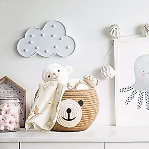 CherryNow Cute Bear Round Basket - Cotton Rope Baskets in Living Room Woven Baby Shower Basket Bedroom Storage Bakset for Children Corner Plant Basket Indoor, Brown, 10.5"D x 8.5"H