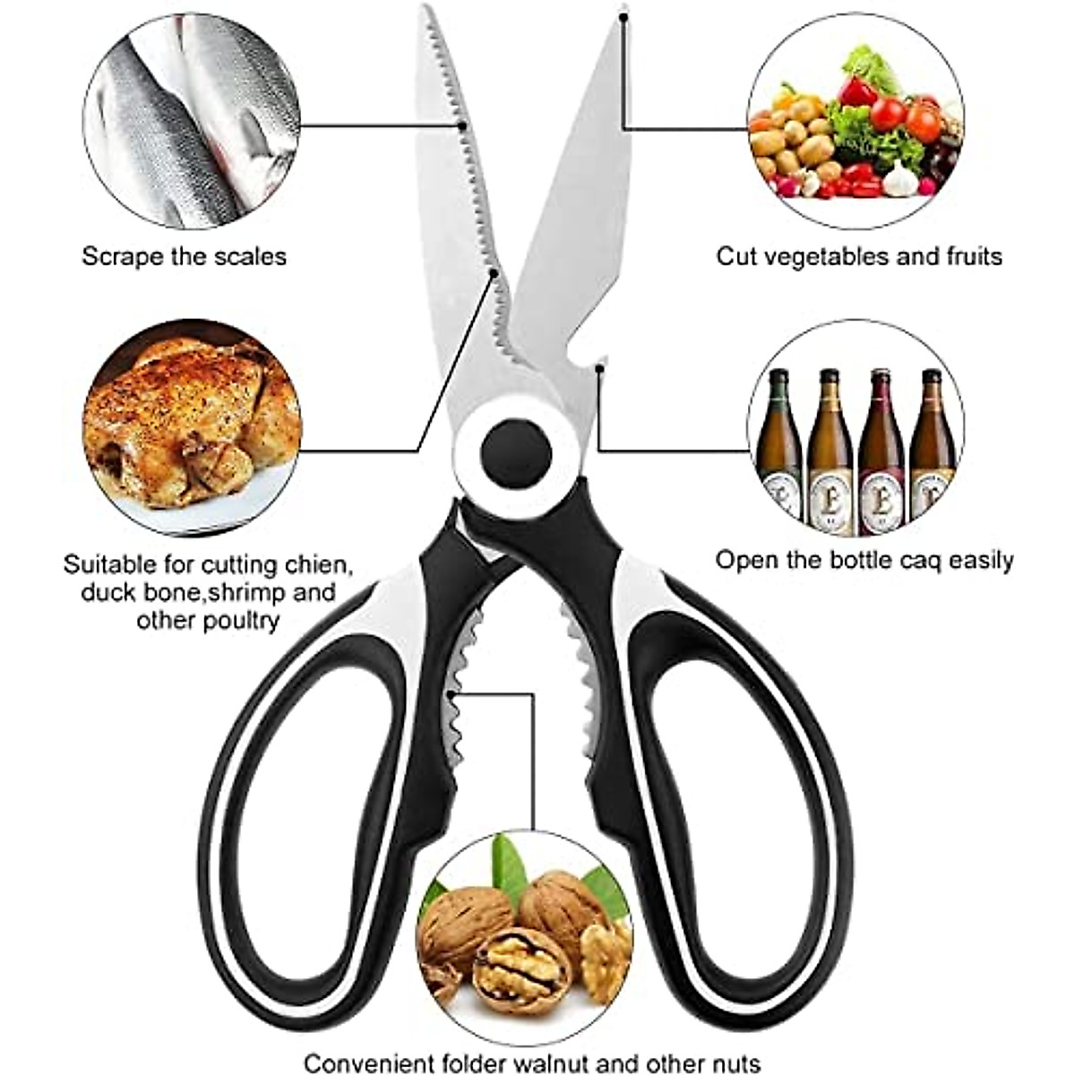 Kitchen Shears, Sharp Stainless Steel Kitchen Scissors, All-purpose Heavy Duty Scissors Essential in Kitchen Gadgets, Dishwasher Safe