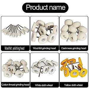 FPPO 1Inch Polishing Buffing Wheel Set,Wool Felt Cotton Mounted 3mm Shank for Rotary Tool Accessories,Mini Brush Polishing Kit for Watch and Jewelry 50 Pieces