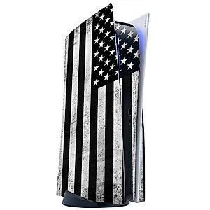 ITS A SKIN Skins Compatible with Sony Playstation 5 Console Disc Edition - Protective Decal Overlay stickers wrap cover - Black White Grunge Flag USA America