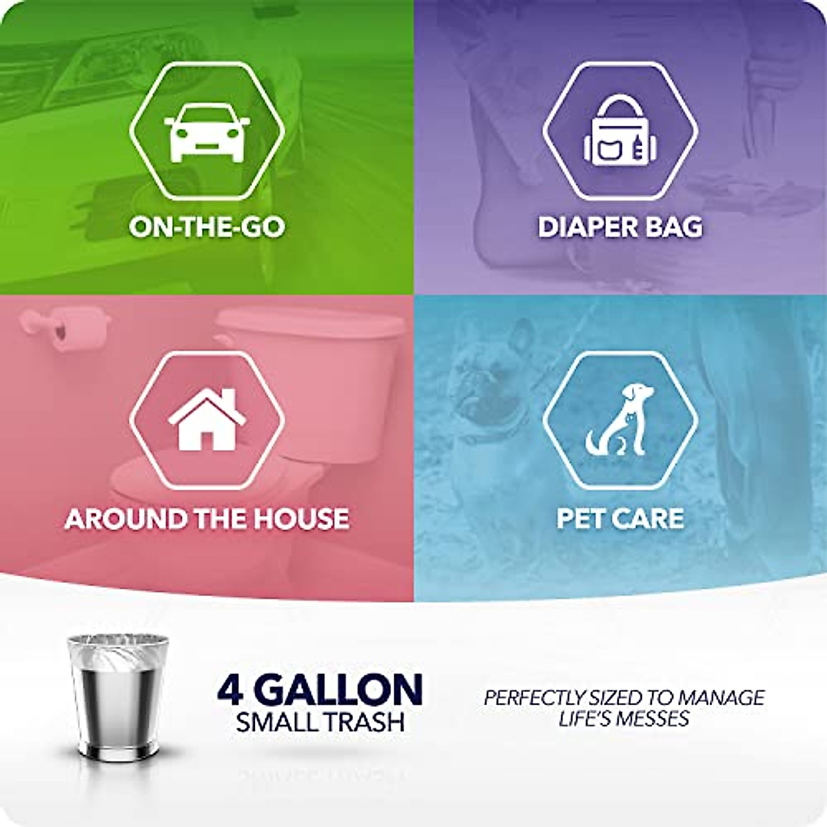 Color Scents Small Trash Bags - 4 Gallon, 200 Total Bags (1 Pack of 200 Count), Drawstring - Silver bag in Linen Fresh Scent