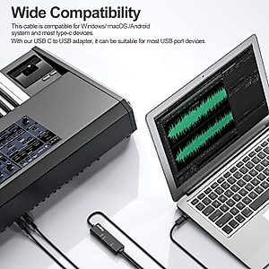 Fasgear USB C MIDI Cable with Type C to USB Adapter, 6ft Type C to in-Out MIDI Cable for Music Keyboard Piano to PC Laptop, MIDI to USB C Interface Converter for Windows, Android, Mac OS