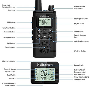walkie talkies,NOAA walkie talkies for Adults Long Range with Earpiece,Weather Alerts Handfree walkie Talkie Rechargeable with Type-c Charging, Dual Watch,License Free Portable Two Way radios(2 Pack)