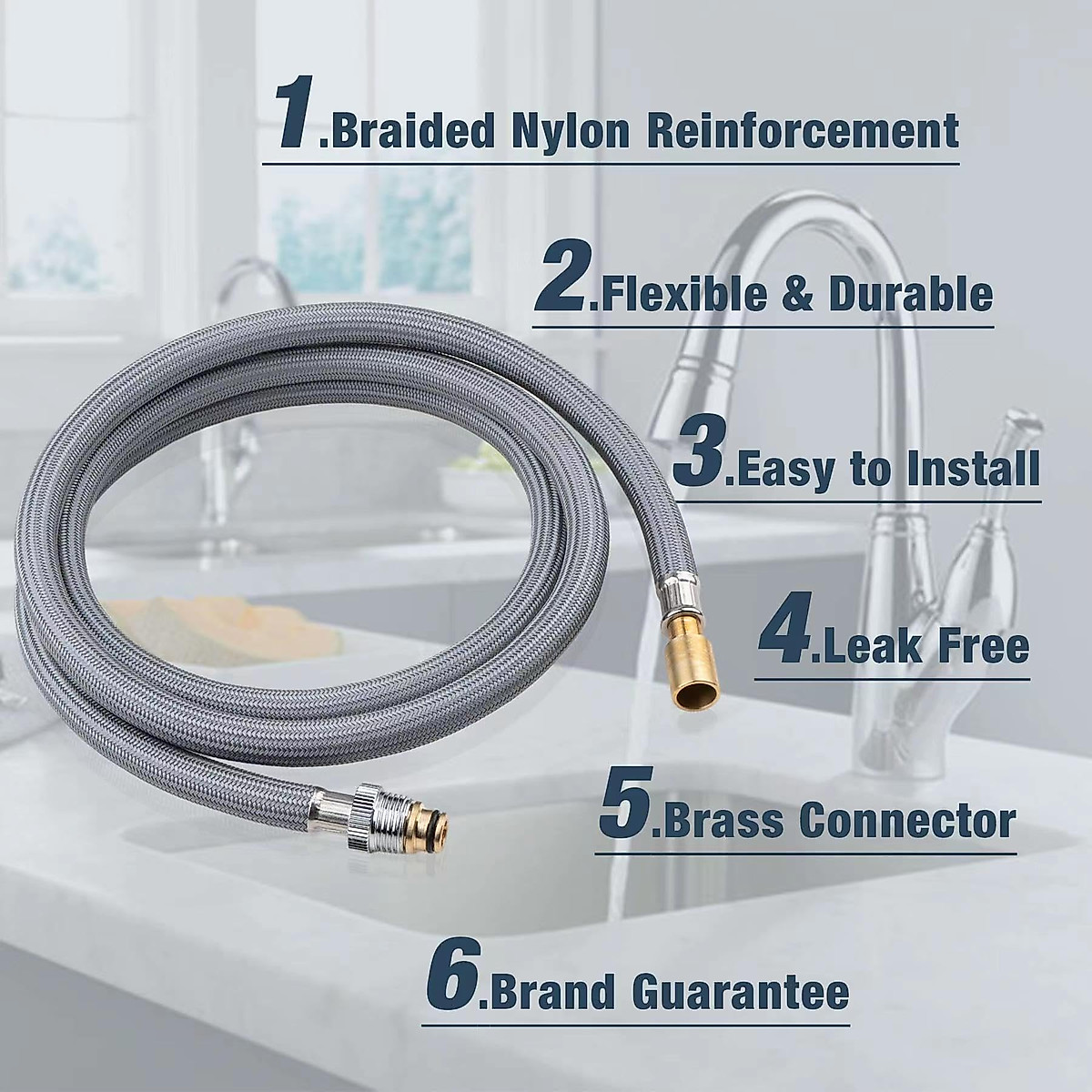 Faucet Hose for Delta Faucet Hose Replacement Parts,RP50390 RP62057 RP74608 Hose for Sink Kitchen Faucet Parts, Pull-Out and Pull-Down Fauct Hose Repair Kit, Brass Adapter, 59 Inch
