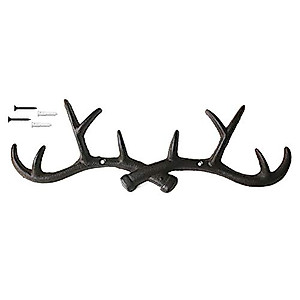 realideas Vintage Cast Iron Deer Antlers Wall Coat Hooks- Farmhouse Chic Metal Hanger Coat Rack Key Holder Jewellery Display Rack Bathroom Towels Rack Hooks(with Screws)