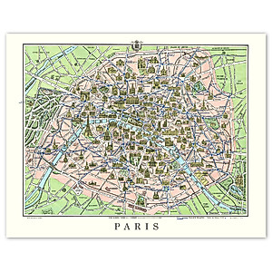 Vintage Paris France Map Replica Prints, 1 (11x14) Unframed Photos, Wall Art Decor Gifts for Home France Geography Office Man Cave Studio Travel World History School College Student Teacher Coach Fans