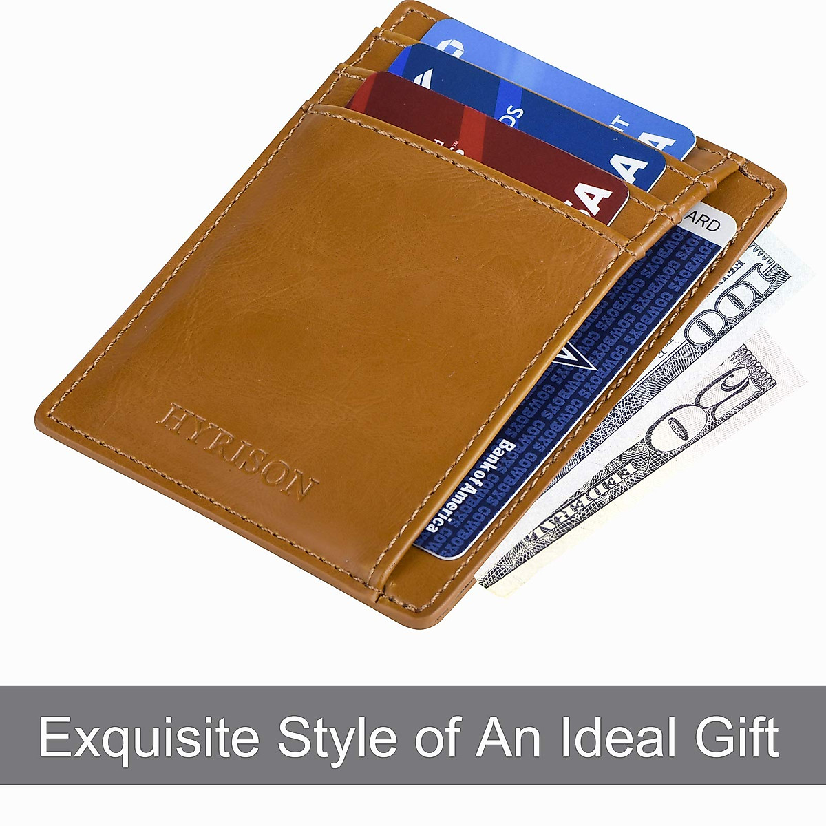 HYRISON Men and Women Slim Minimalist Front Pocket Leather Wallet Cards Holder RFID Blocking