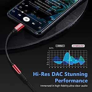 Kinsound USB Type C to 3.5mm Headphone Jack Adapter, 32bit Hi-Res Sound Quality, USB C to Audio Adapter Compatible with Samsung Galaxy S22/S21/S20 Plus,Pixel 6/5/4, iPad Pro, OnePlus,Motorola, Red