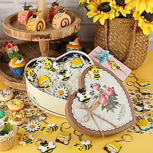 ZAUGONTW 48 Pcs Bee Keychain, Bee Party Favors Bee Decorations, Flower Honey Pots Bees Decor for Bee Theme Party Baby Shower Kids Birthday Supplies Decorations