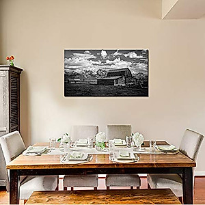 LevvArts Grand Teton National Park Picture Canvas Wall Art Black and White Moulton Barn Poster Prints USA Landscape Wyoming Canvas Artwork for Home Living Room Decor Framed Ready to Hang