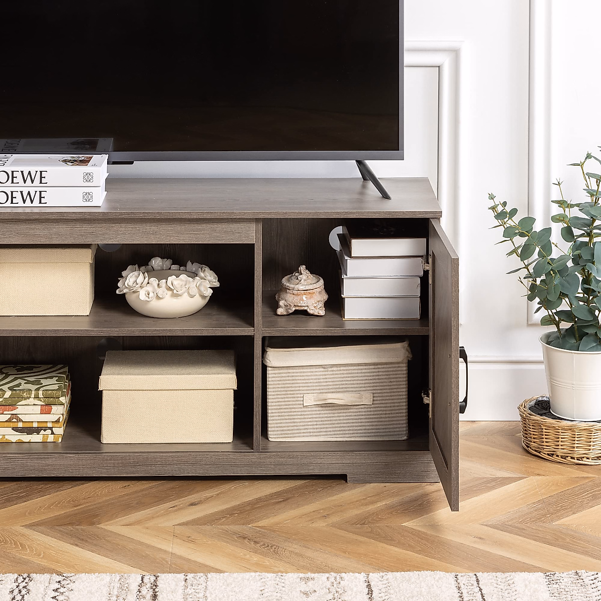 ZINUS Bennett TV Stand for TVs up to 65”, Farmhouse Style Entertainment Center, TV Stand with Storage, Living Room or Bedroom Furniture, Grey