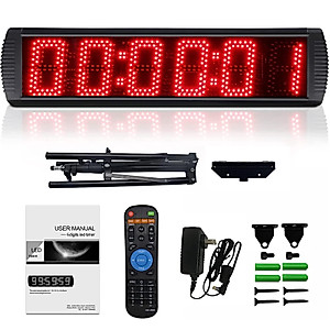 GANXIN 5 Inch LED Race Clock with Tripod for Running Events,Marathon Countdown Clock,Gym Timer Clock,Count Up,Stopwatch,Wireless Remote Control&APP Control,5 Levels Brightness Adjustable (Red)