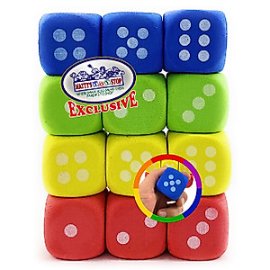 Deluxe 1.5" EVA Foam Dice Red, Green, Blue & Yellow (Pack of 12) Bucket