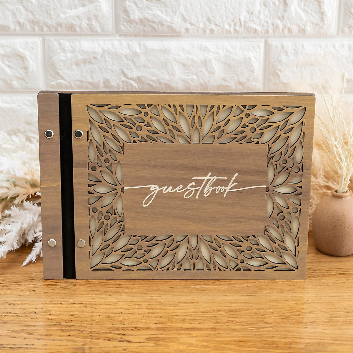 Wooden Wedding Guest Book | Beautiful Wedding Guestbook, Baby Shower, Wedding Favors for Guests | Rustic Wedding Planner & Registry, Wedding Decorations for Reception | Photo Book for Polaroid
