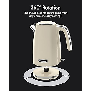 LONGDEEM Electric Kettle Stainless Steel 1.7L - 1500W Quick Boil, Retro Style, Auto Shut-Off, Boil Dry Protection with Filter & Water Gauge - Perfect for Tea, Hot Water, Cream