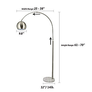 VONLUCE Modern Arc Floor Lamp with 360° Rotatable Hanging Shade, Adjustable Nickel Standing Reading Light with Marble Base, Contemporary Arch Metal Pole Task Lamp for Living Room Couch Sofa, 70 Inch