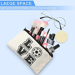 12 Pieces Soccer Makeup Bag Cosmetic Bag with Words Soccer Travel Storage Bags Portable Storage Case Toiletry Bag Accessories with Zippers for Soccer Players Teams Women Girls (White Soccer Style)
