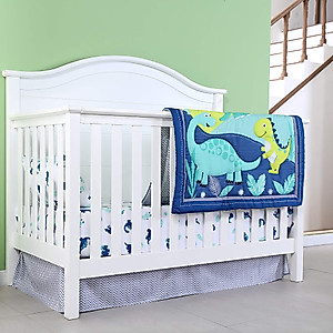 JISEN 3 Piece Crib Bedding Set Crib Quilt Crib Sheet Pillowcase - Soft Microfiber Printed Dinosaur Nursery Set for Baby Boys or Girls