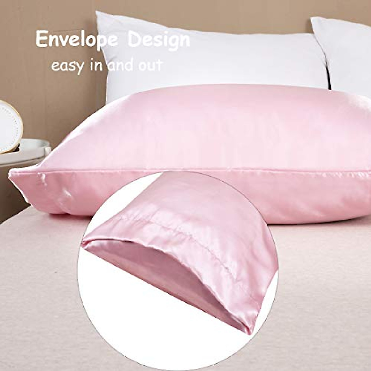Chonty Satin Pillowcase for Hair and Skin, Cooling Satin Pillow Case Cover Silk Pillowcase Set of 2 with Envelope Closure (20x40, Pink)
