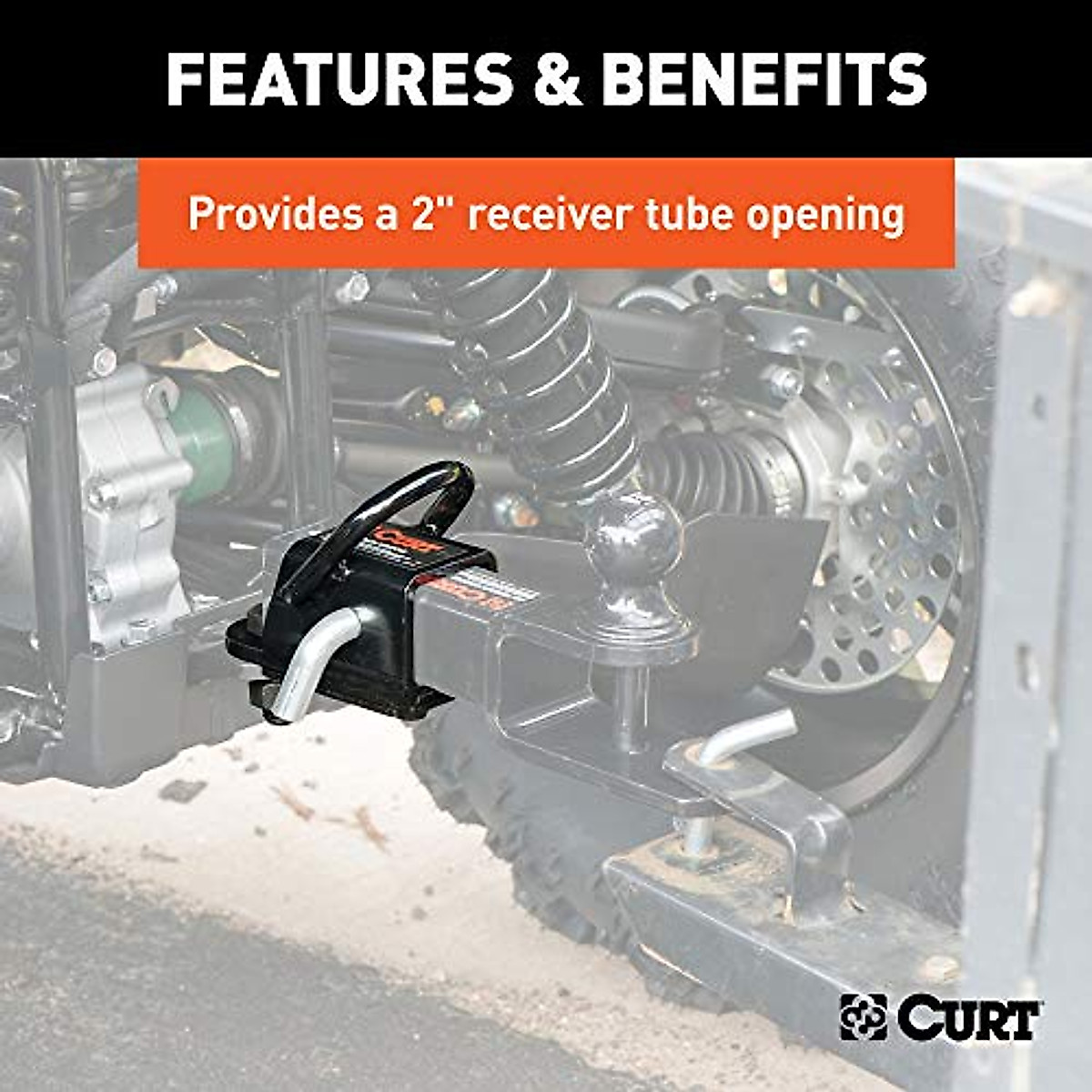 CURT 45006 Bolt-On 2-Inch ATV, UTV Trailer Hitch Receiver Adapter