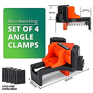 JPB Corner Clamps For Woodworking, 90 Degree Clamp, 4PCS Adjustable Spring Loaded Right Angle Clamp Set for carpenter, drilling, wood cabinets, frame | Pro Carson clamps for woodworking (5-22mm)