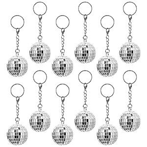 12Pcs Mirror Disco Ball Keychain Mini Disco Ball Keychains Bulk 70s Disco Keychain Silver Mirror Ball Keychain Disco Ball Accessories for Disco Party Favors Halloween Christmas Party Decorations