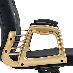 cayglow Velvet Home Office Desk Chair Comfy with Gold Base, Comfortable Swivel Makeup Chairs for Vanity with Back and Wheels, Button Tufted Armchair Rolling Chair for Girls Women Study Bedroom, Black